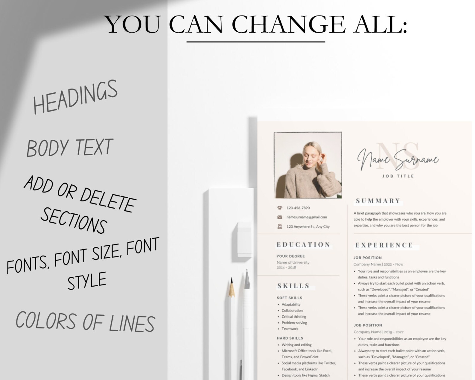 Resume Template Canva | Creative CV With Photo | Aesthetic Resume ...