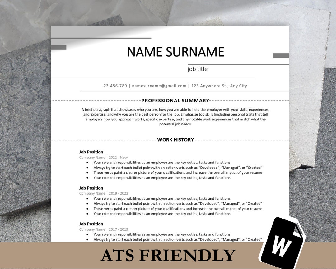 Modern and Minimalist Resume Template for Microsoft Word ATS Optimized ...