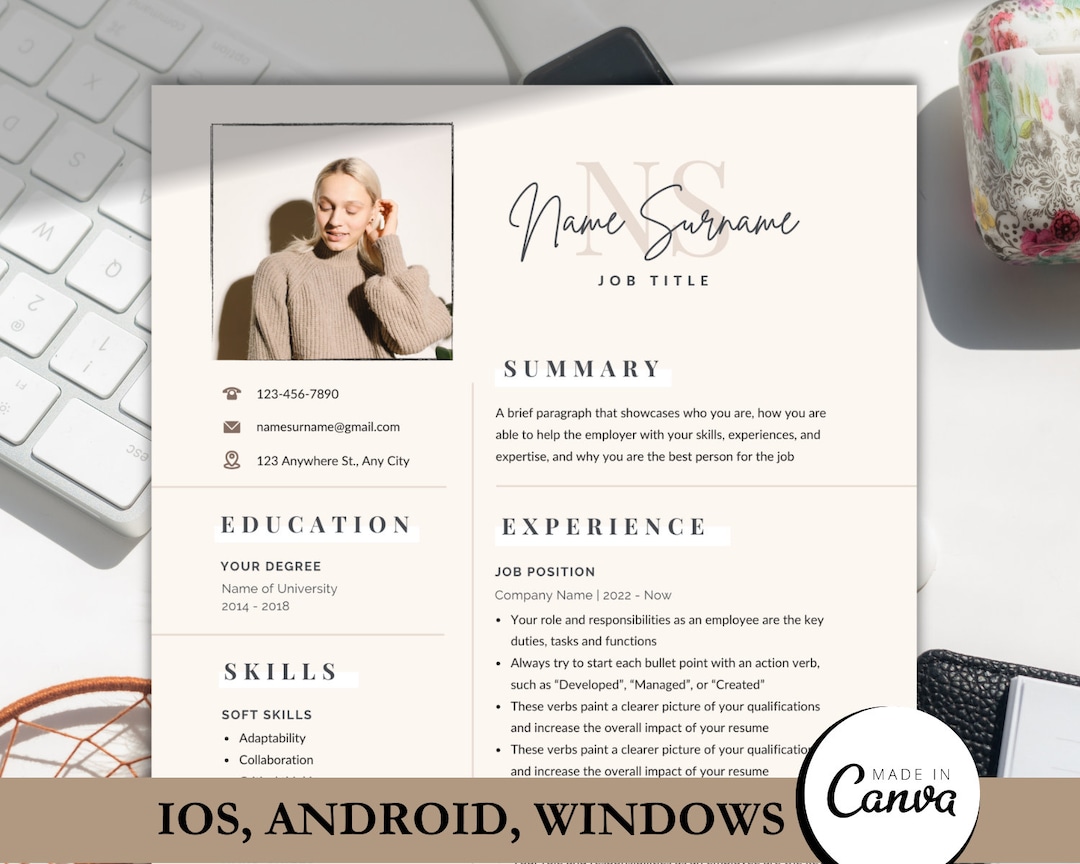 Resume Template Canva | Creative CV With Photo | Aesthetic Resume ...