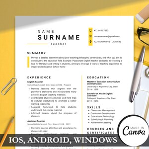 Resume Template Canva | Teacher Resume | Professional Modern Resume ...