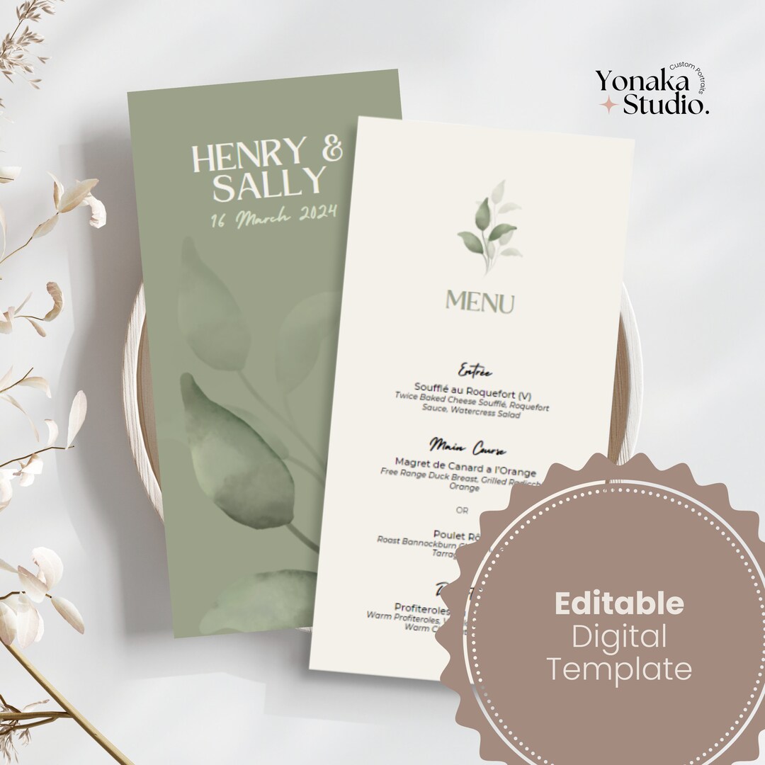 OLIVE Menu Cards, Garden Wedding Theme, Wedding Menu Cards, Custom Menu ...