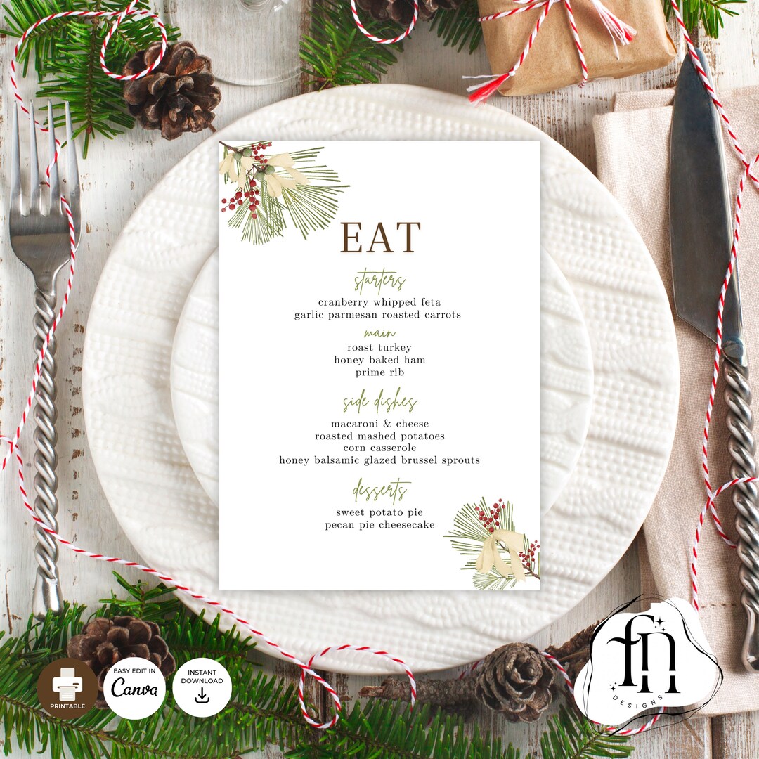 Holiday Food & Drink Menu Template, Christmas Dinner Menu, Christmas ...