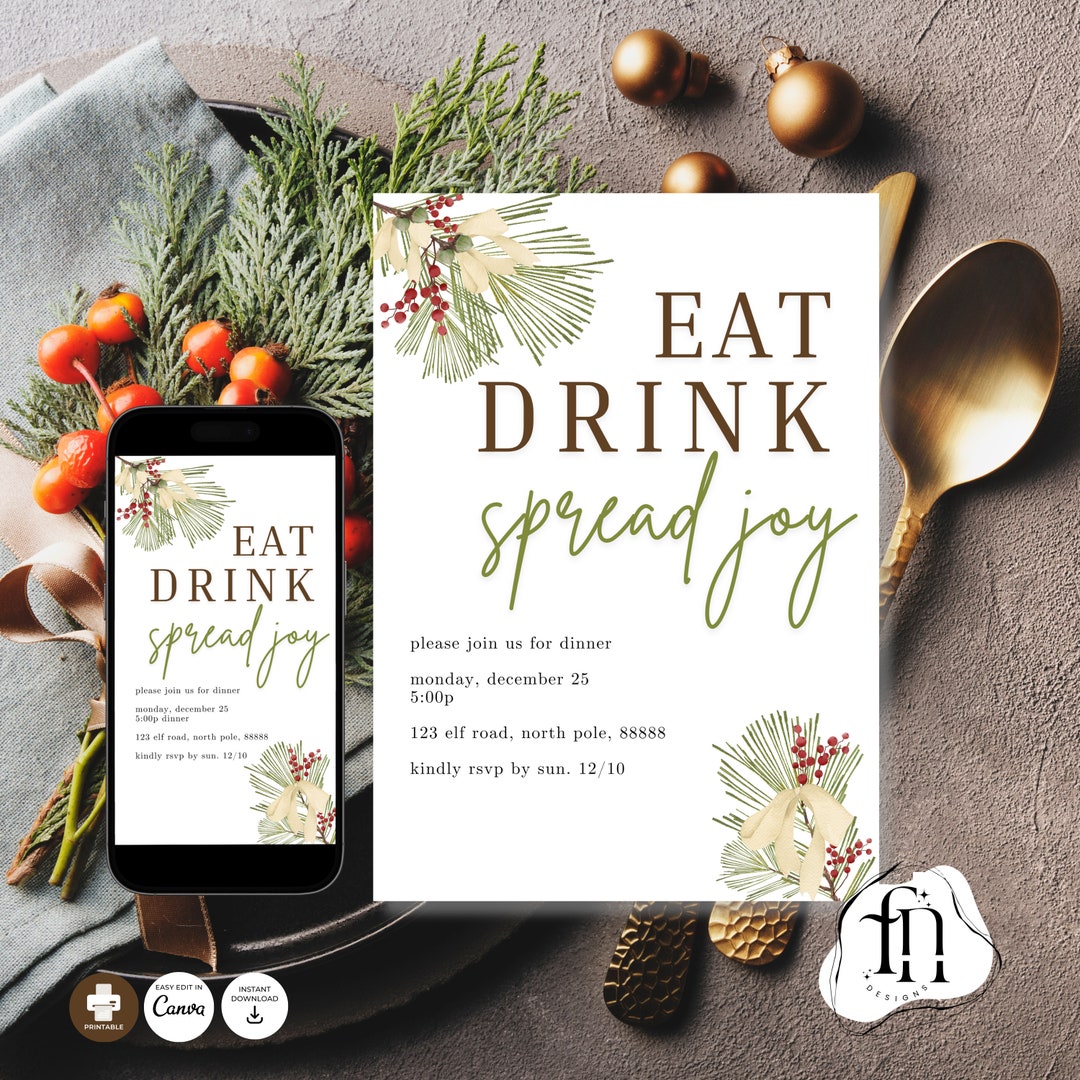 Holiday Dinner Invitation Template, Christmas Dinner Invitation ...