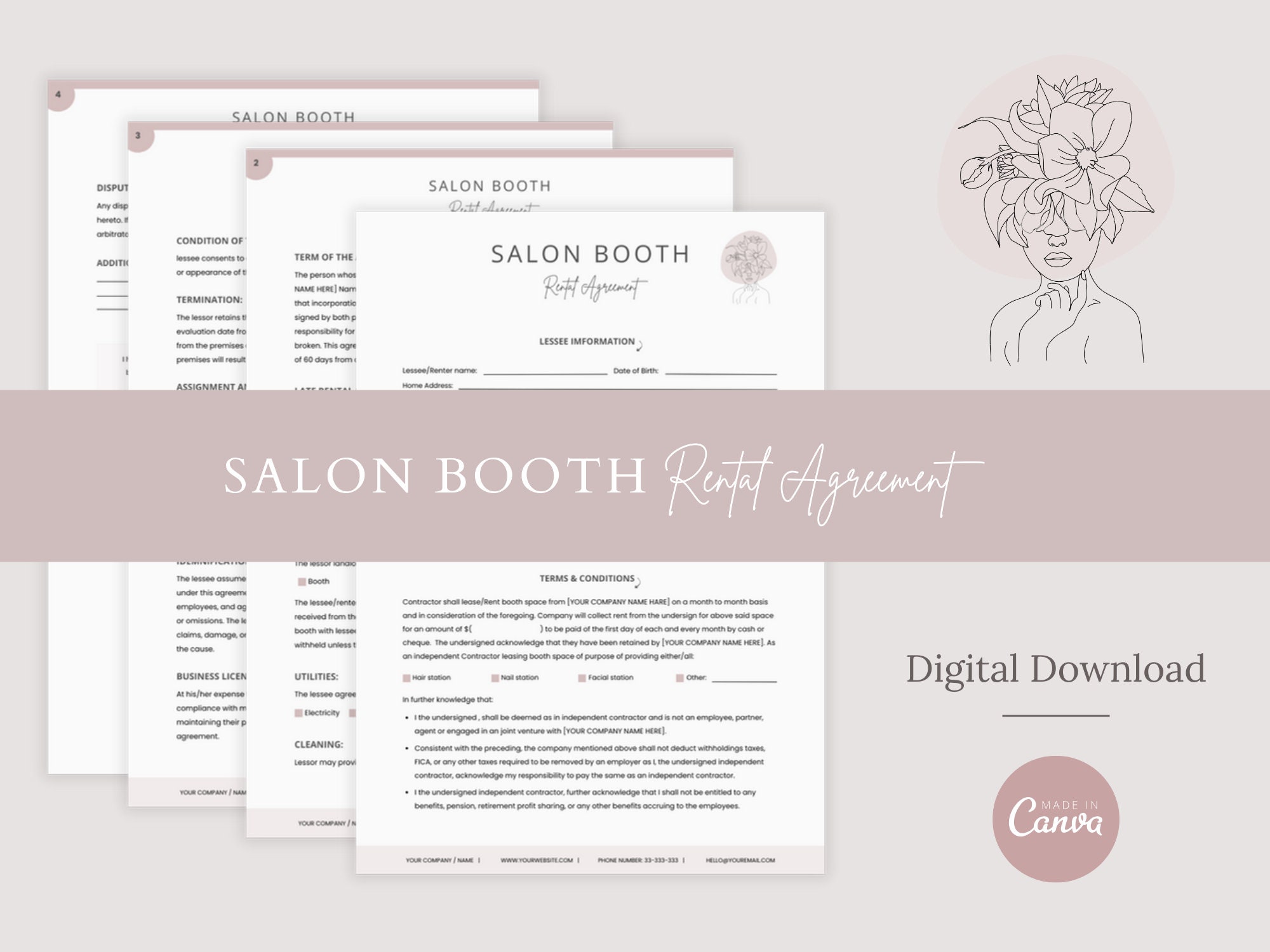 Professional Salon Booth Rental Contract, Editable Booth Rental ...