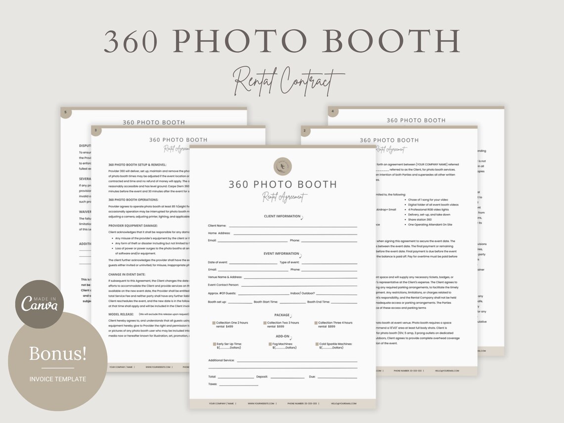 Editable 360 Photo Booth Rental Contract - Photo Booth Template - Video ...