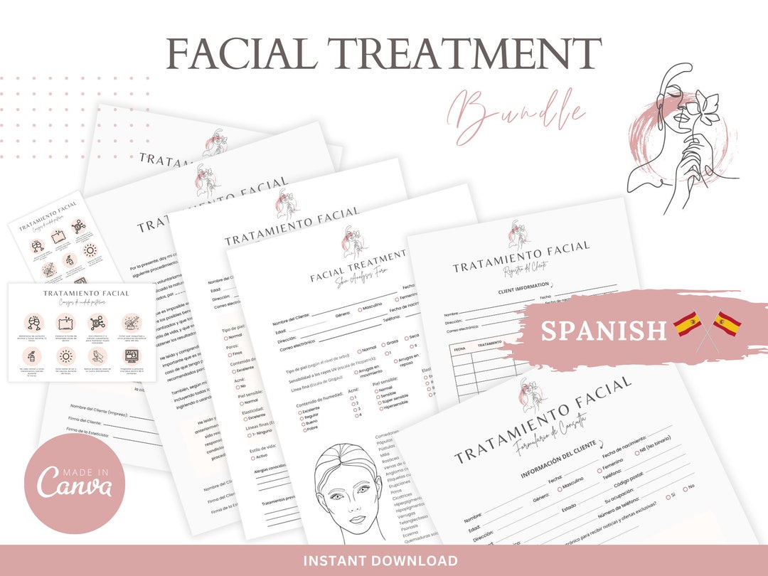 Spanish Facial Treatment Forms: Esthetician Client Intake Templates ...