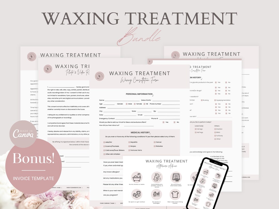 Waxing Treatment Forms - Customizable Esthetician Bundle, Consent Forms ...