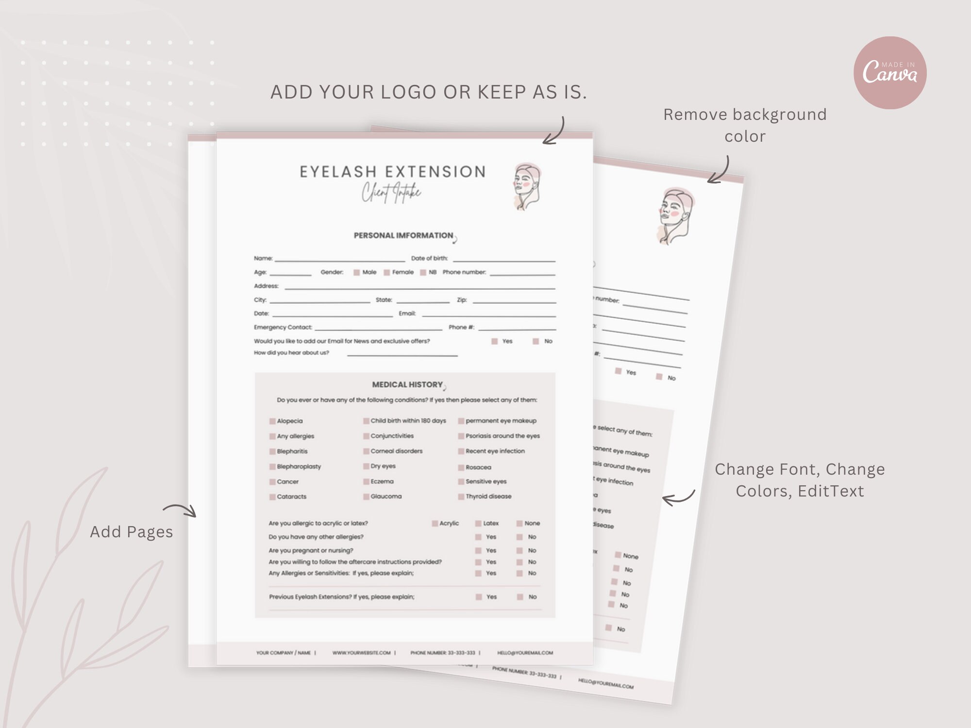 Editable Lash Consultation Template, Eyelash Extension Intake Form ...