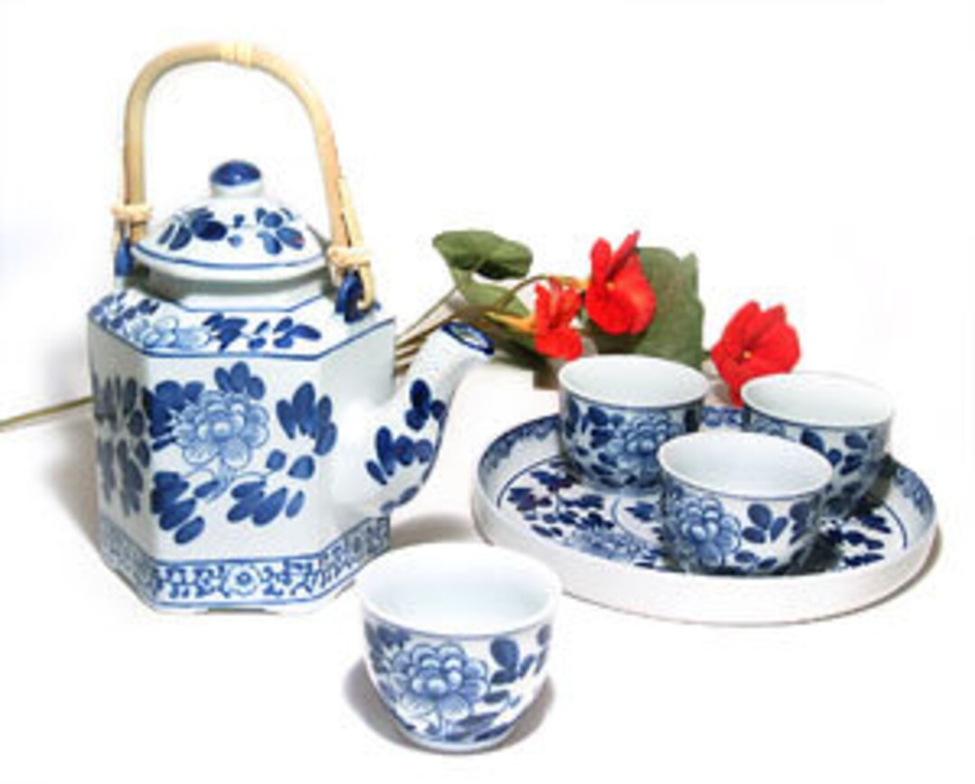 Asian Peony Tea Set (teapot With 4 Tea Cups) - Etsy