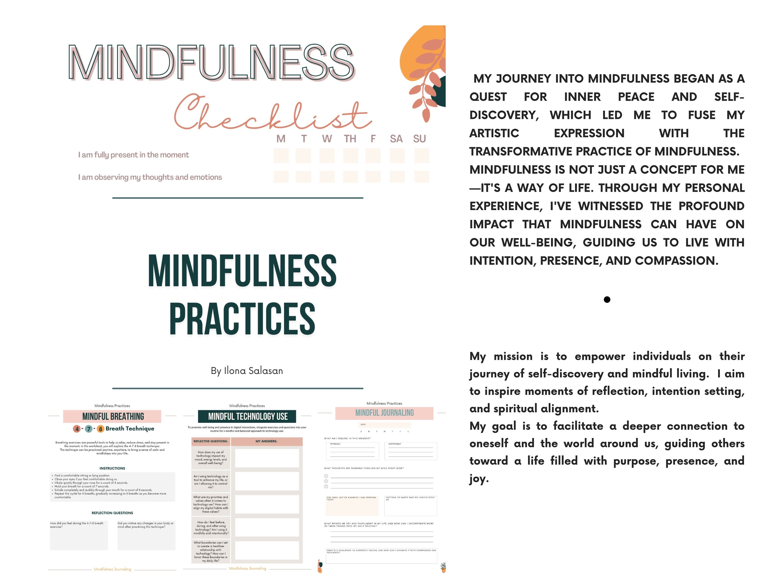 Mindfulness Planner Printable Workbook Mindfulness Worksheet Self-care ...