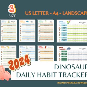 Habit Tracker for Kids TODDLER Monthly Tracker 2024 Dino Charts ...