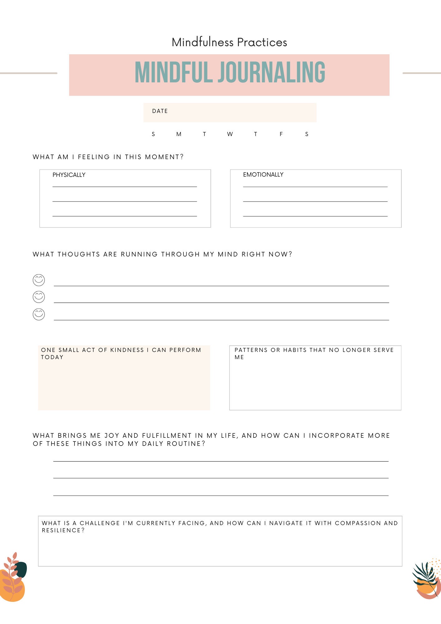 Printable Mindfulness Journal Bundle: Self-care Planner (PDF) - Etsy