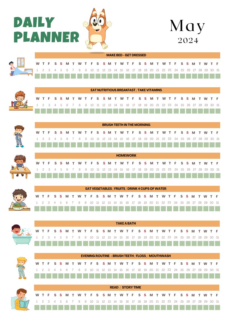 TODDLER Monthly Habit Tracker Reward Chart, Healthy Habit Tracker for ...