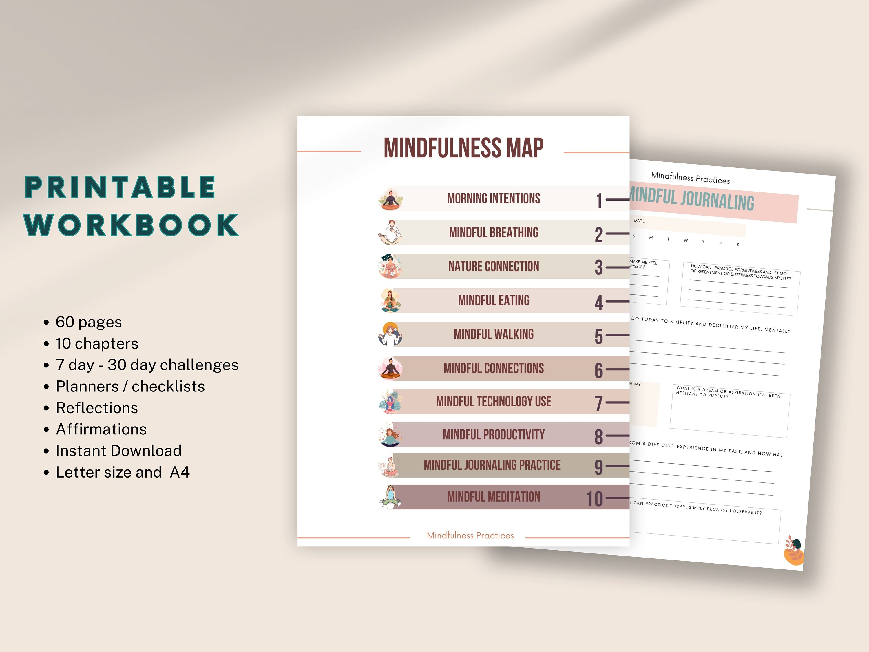 Mindfulness Planner Printable Workbook - Mindfulness Worksheet Self ...