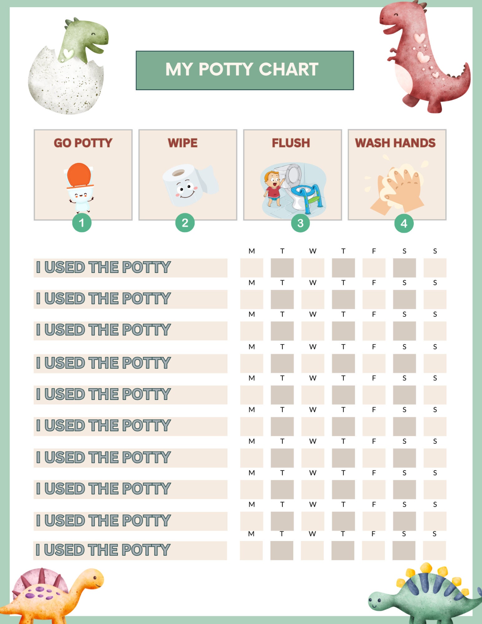TODDLER Planner Printable Potty Chart DINOSAUR Daily Routine Chart ...