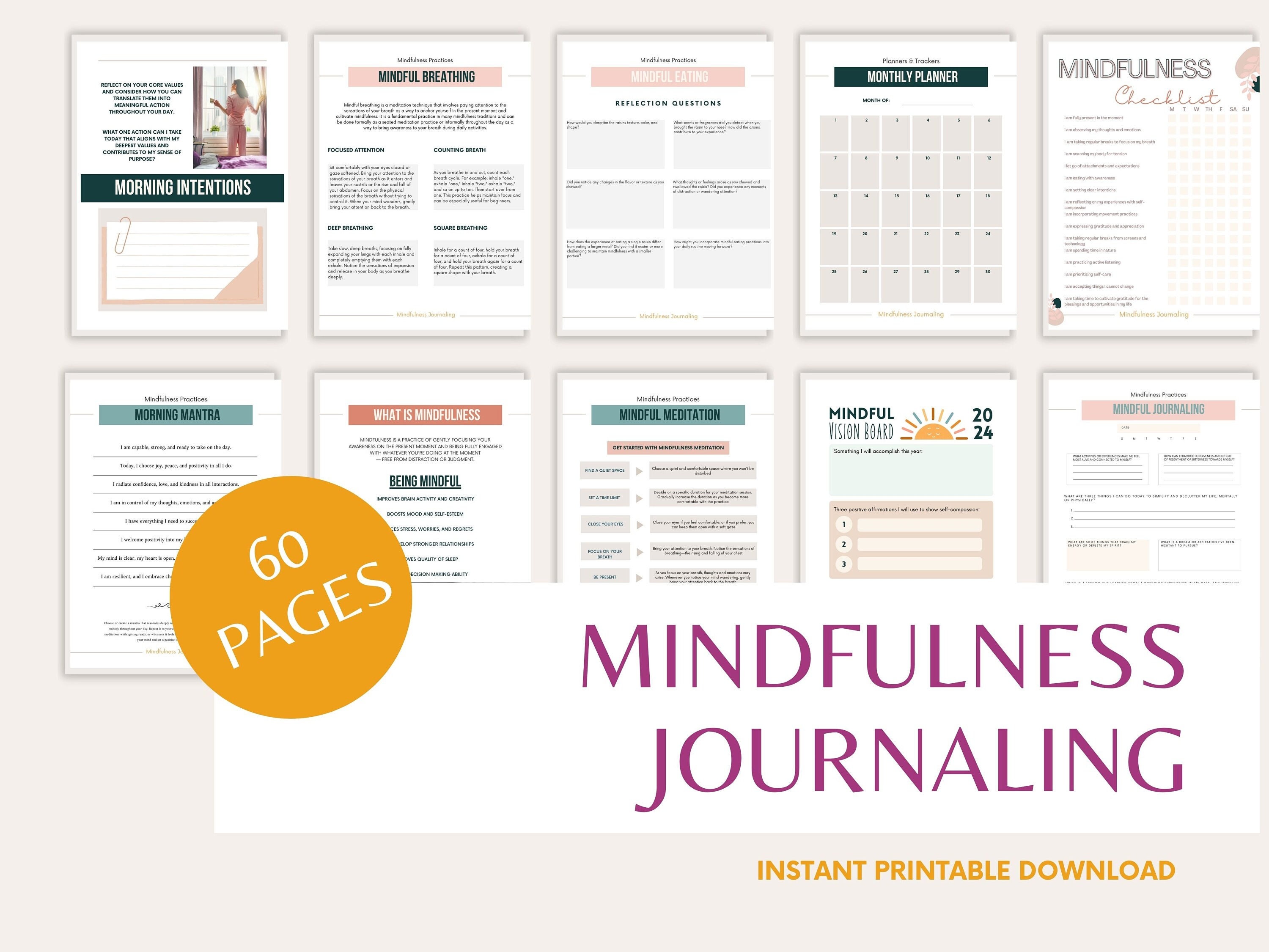 Mindfulness Planner Printable Workbook - Mindfulness Worksheet Self ...