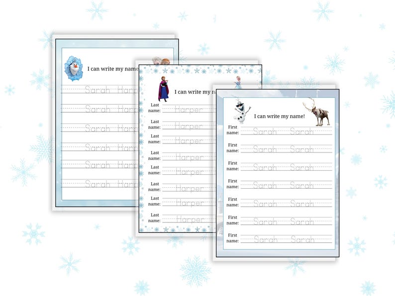 Personalized Name Tracing Worksheet: Frozen Theme (digital Download ...