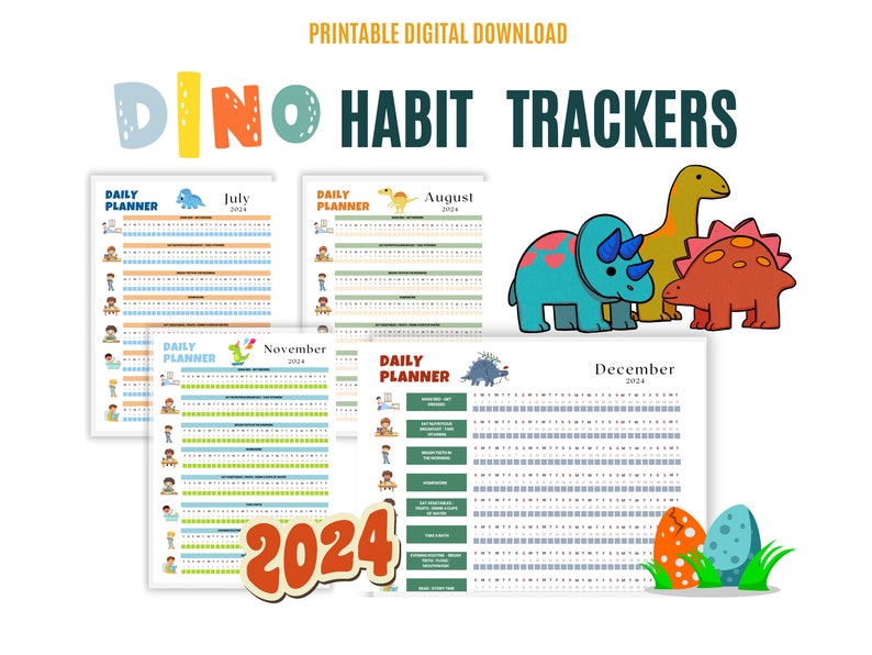Habit Tracker for Kids TODDLER Monthly Tracker 2024 Dino Charts ...