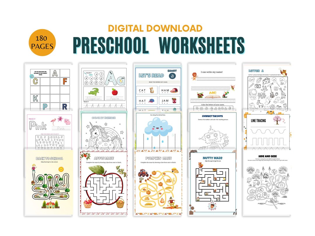 Preschool Worksheets: 180 Pages, Abcs, Numbers, Preschool Curriculum ...
