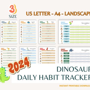 Habit Tracker for Kids TODDLER Monthly Tracker 2024 Dino Charts ...