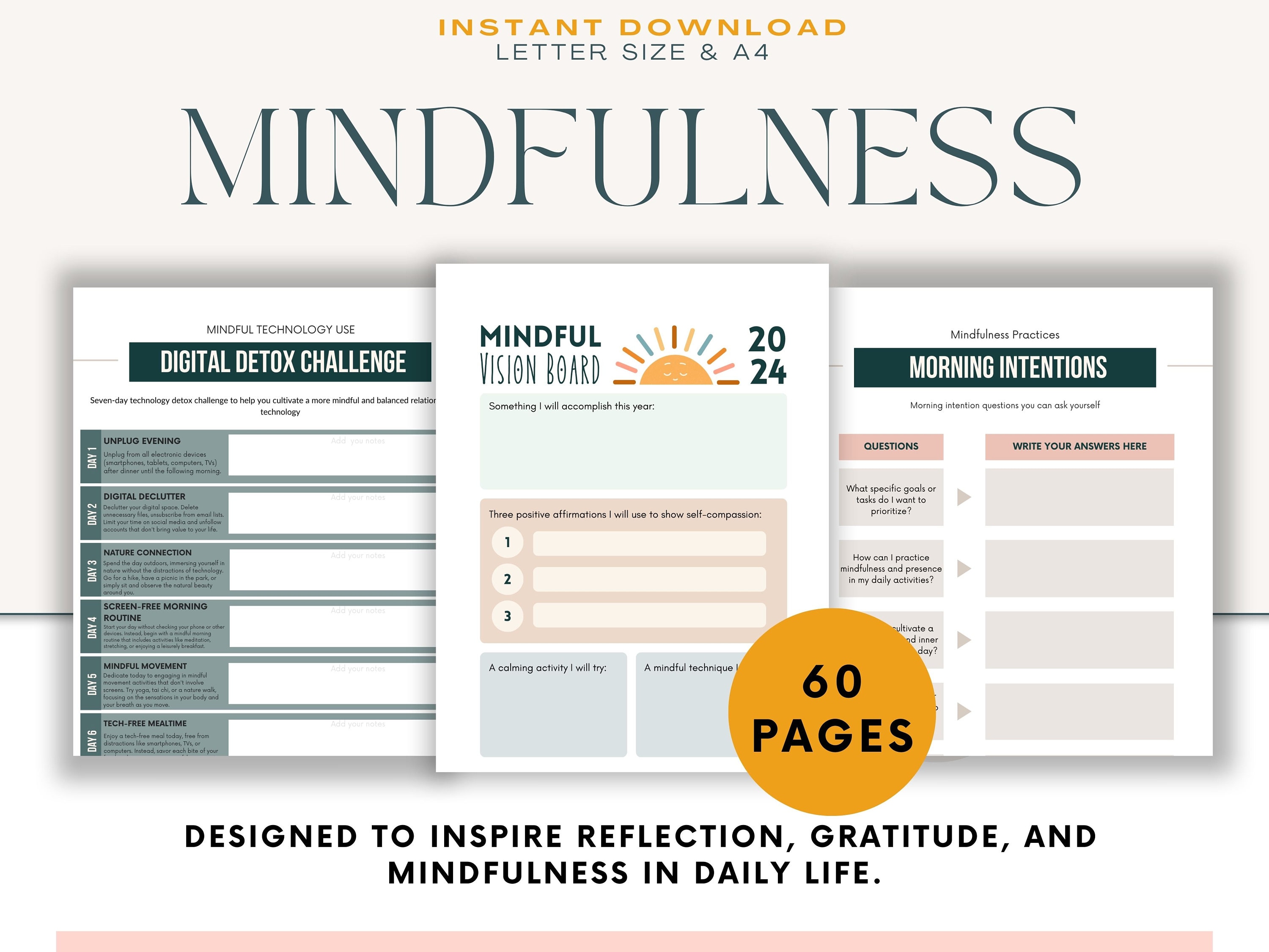 Mindfulness Planner Printable Workbook Mindfulness Worksheet Self-care ...