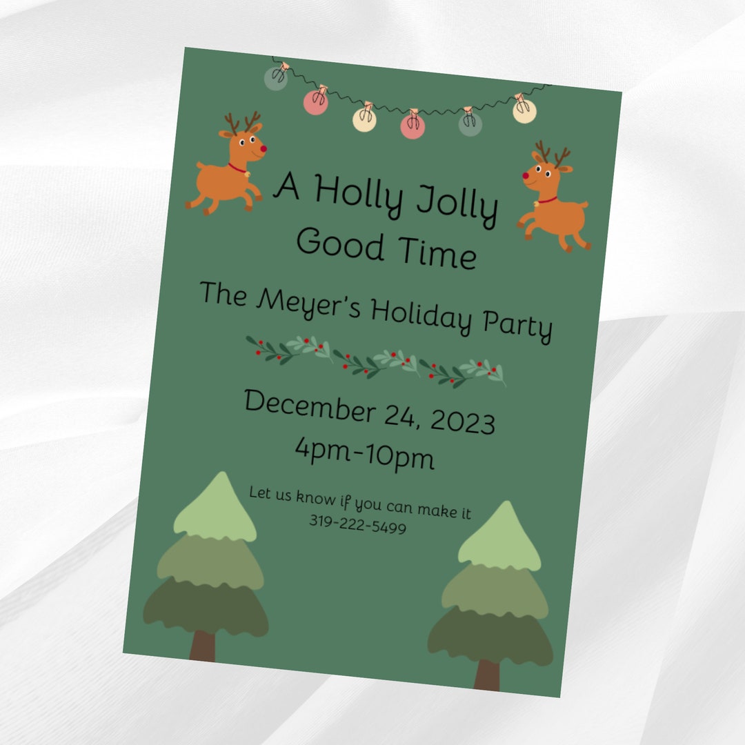 Editable Festive Holiday Party Invitation, Christmas Invite Template ...