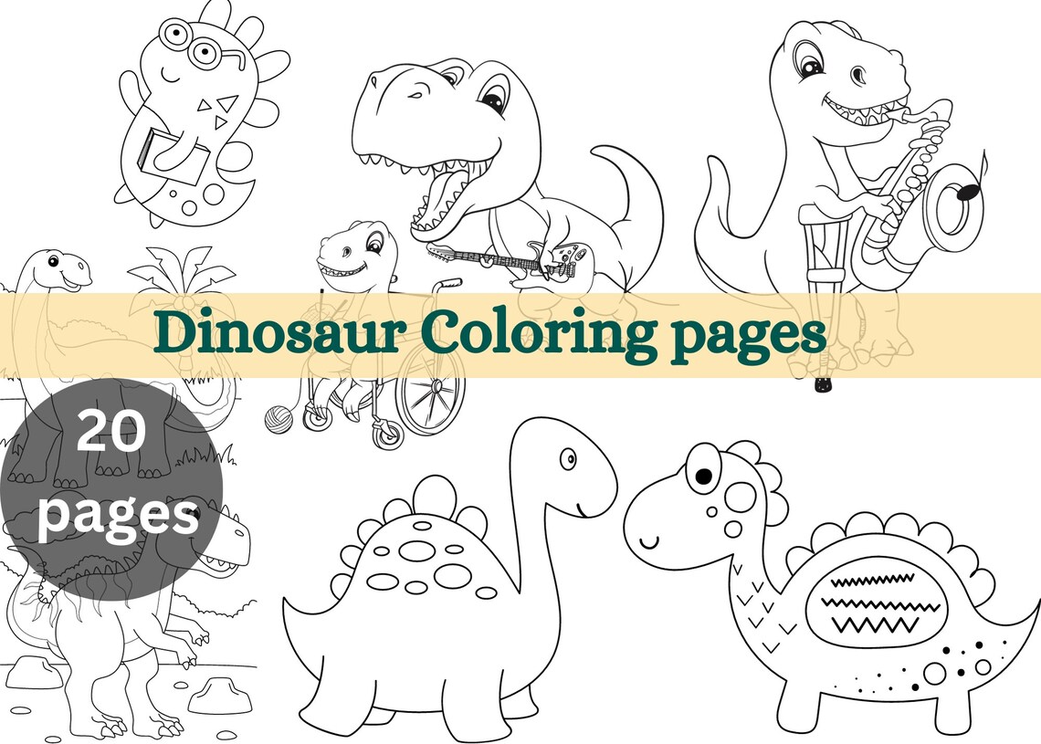 Cute Dinosaur Coloring Book Printable Dino Coloring Pages - Etsy