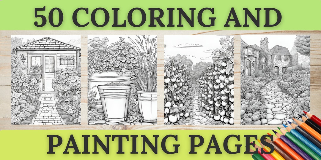 50 Garden Coloring and Painting Pages - Etsy