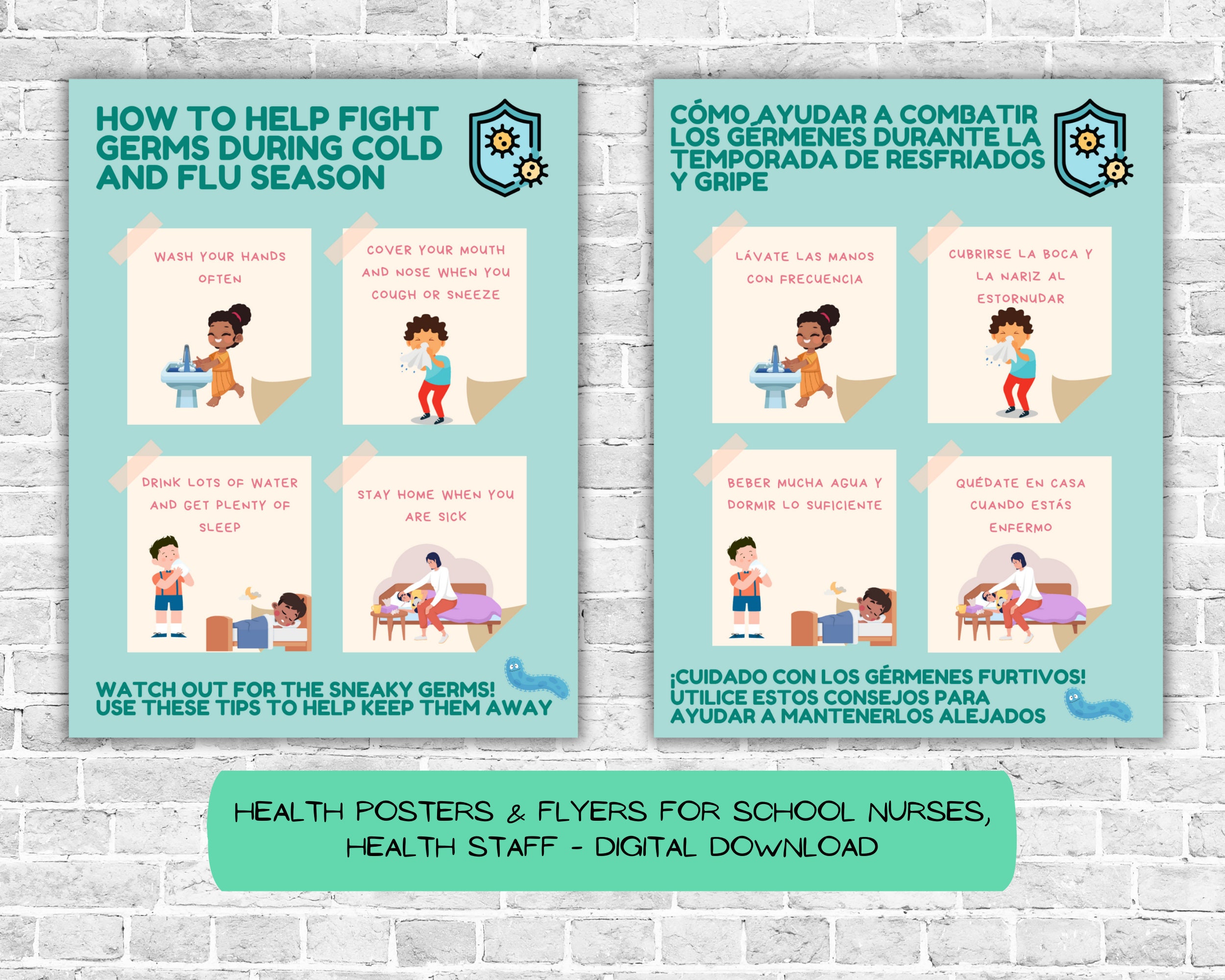 School Nurse Poster | Fight Germs Flyer | Staying Healthy During Cold ...