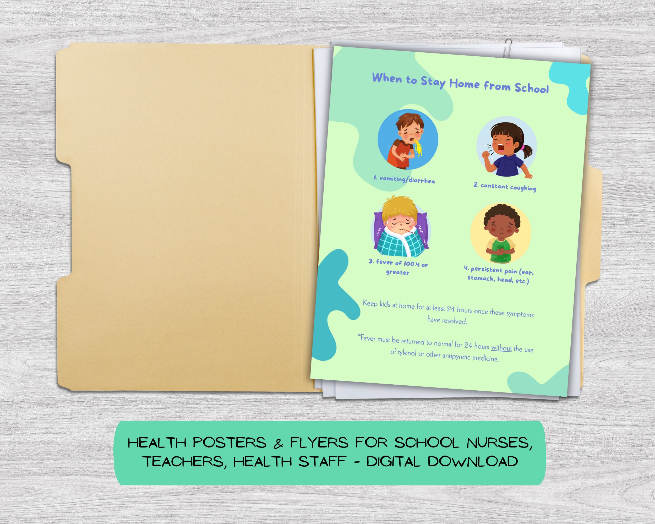 School Nurse Poster, "when to Stay Home From School," Health Clinic ...
