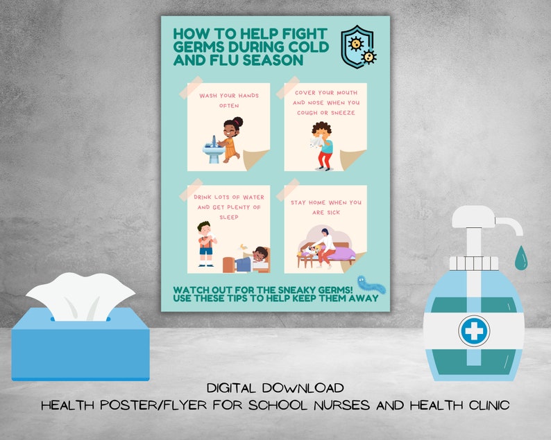 School Nurse Poster | Fight Germs Flyer | Staying Healthy During Cold ...