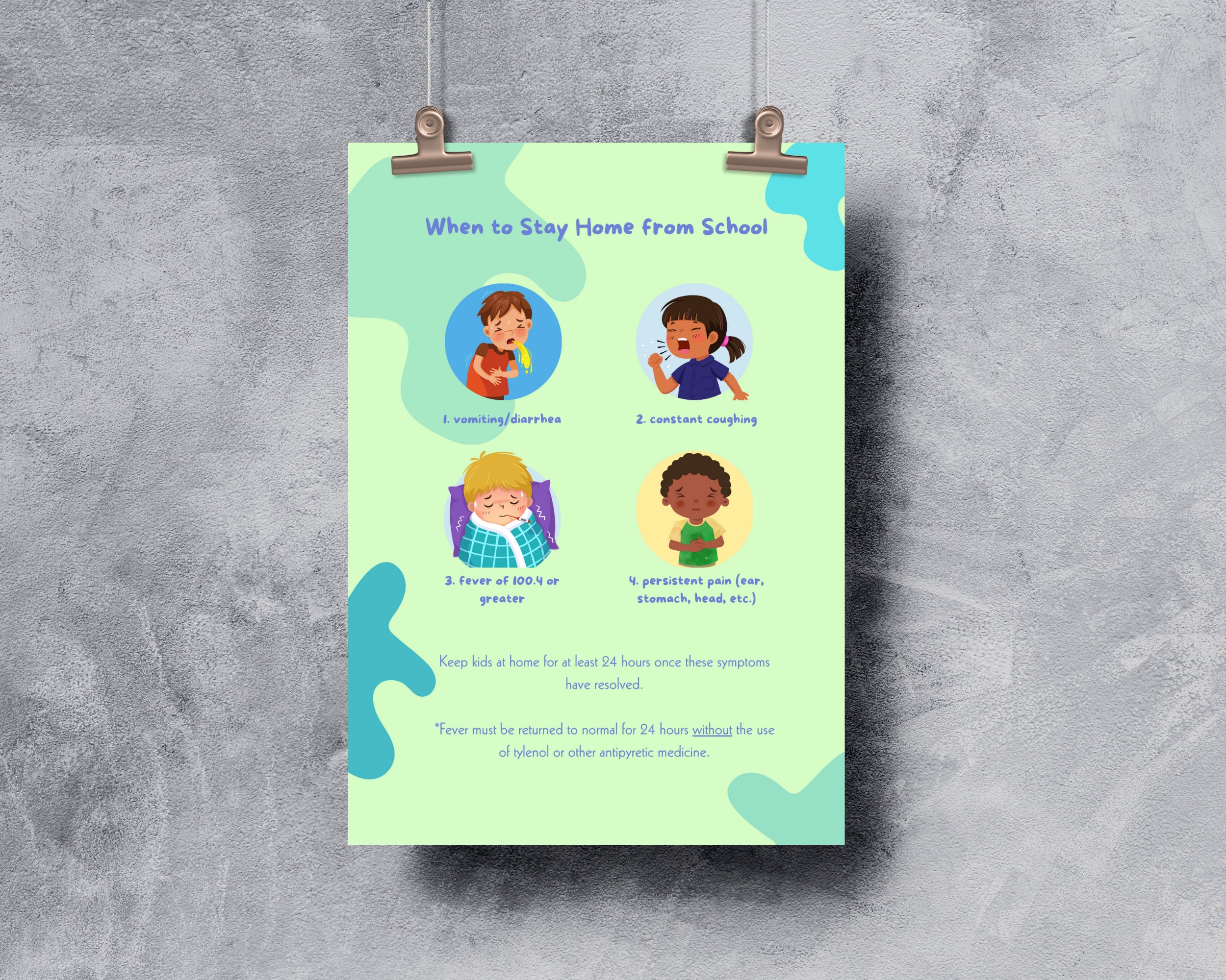 School Nurse Poster, "when to Stay Home From School," Health Clinic ...