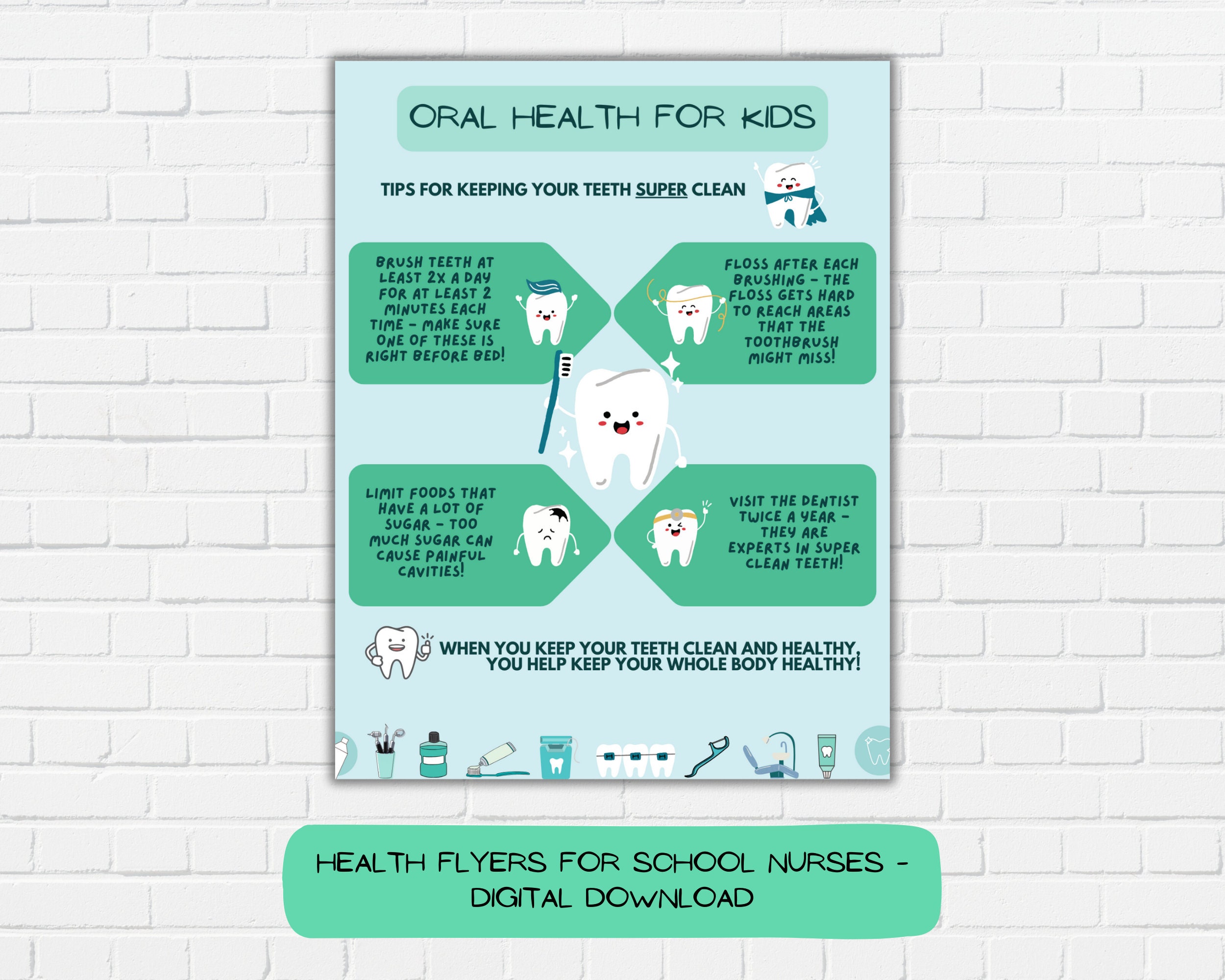 Digital Download Health Poster, School Nurse Flyer, Infographic, Dental ...