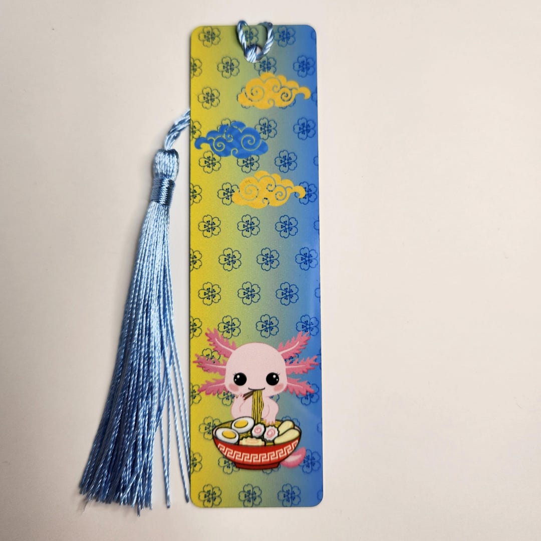 Colorful Axolotl & Noodles Metal Bookmark Bright Blue and Yellow 4.72 ...