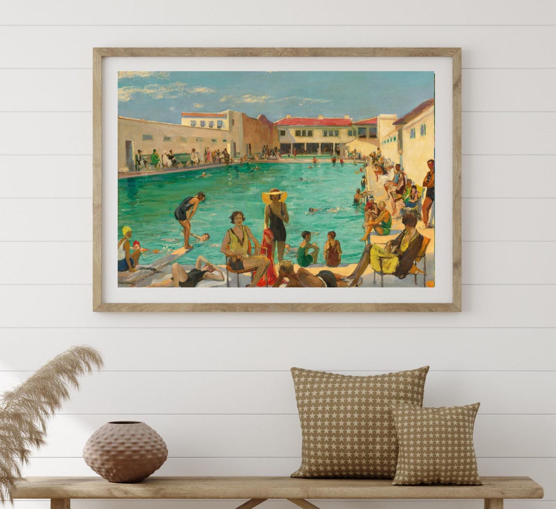 Poolside Art Print: Vintage 1930s Florida Painting (digital Download ...