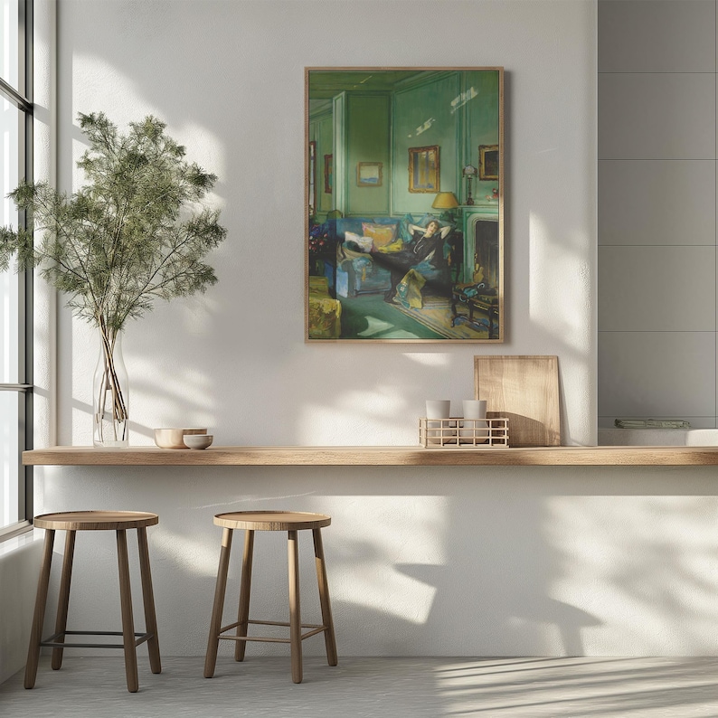 1920s Woman on Sofa Oil Painting Digital Print, Vintage Woman Reclined ...