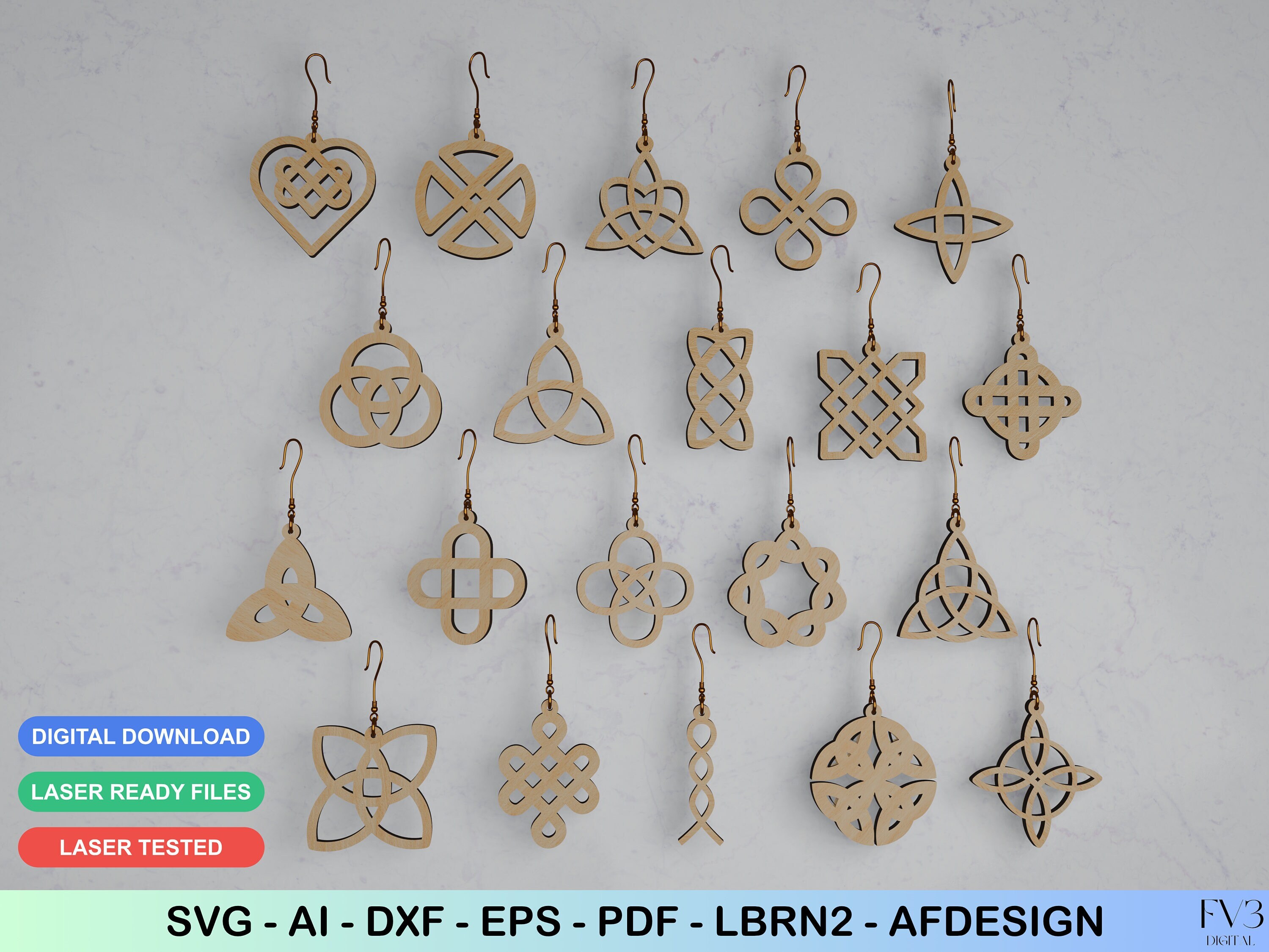 20 Earrings Bundle Laser Cut Celtic Knot Symbol Templates Wood Earring ...