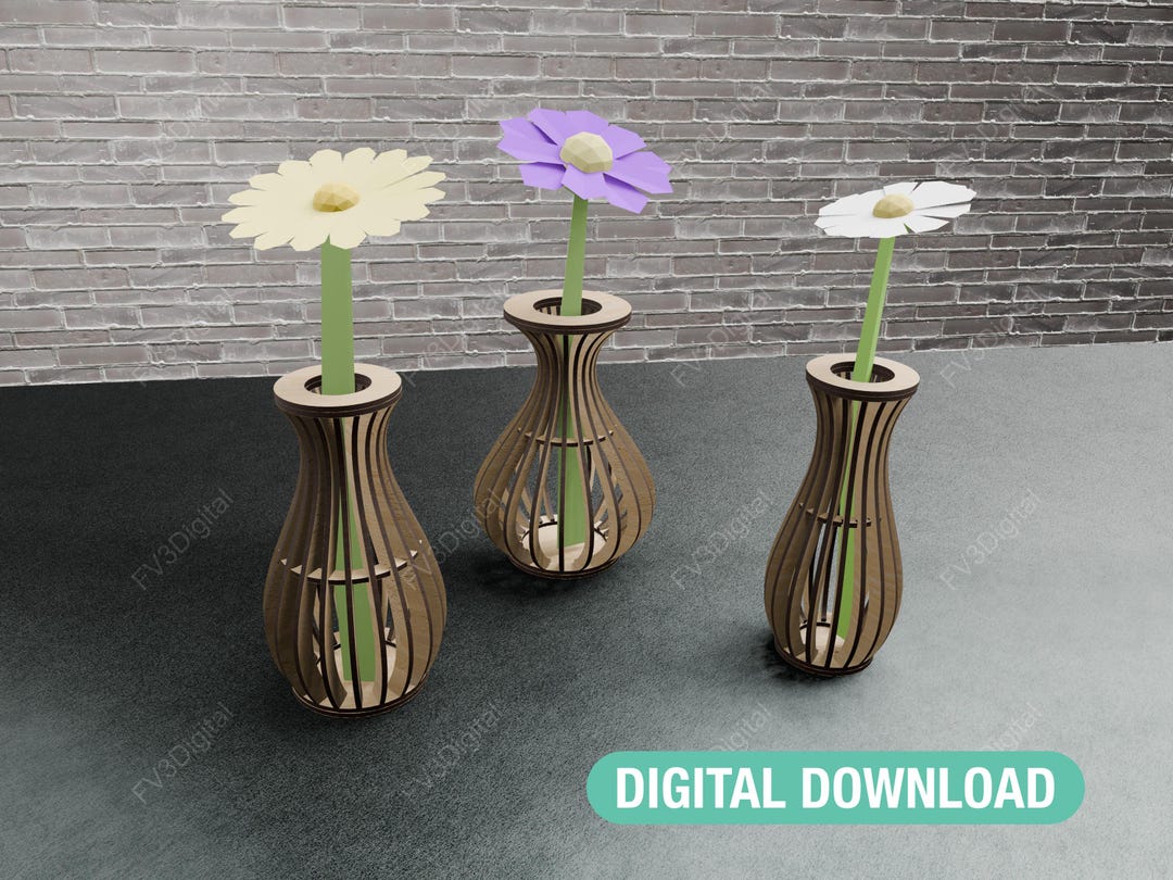 Laser Cut Vase Bundle: 3 Unique Models - Instant Download of Files. Set ...