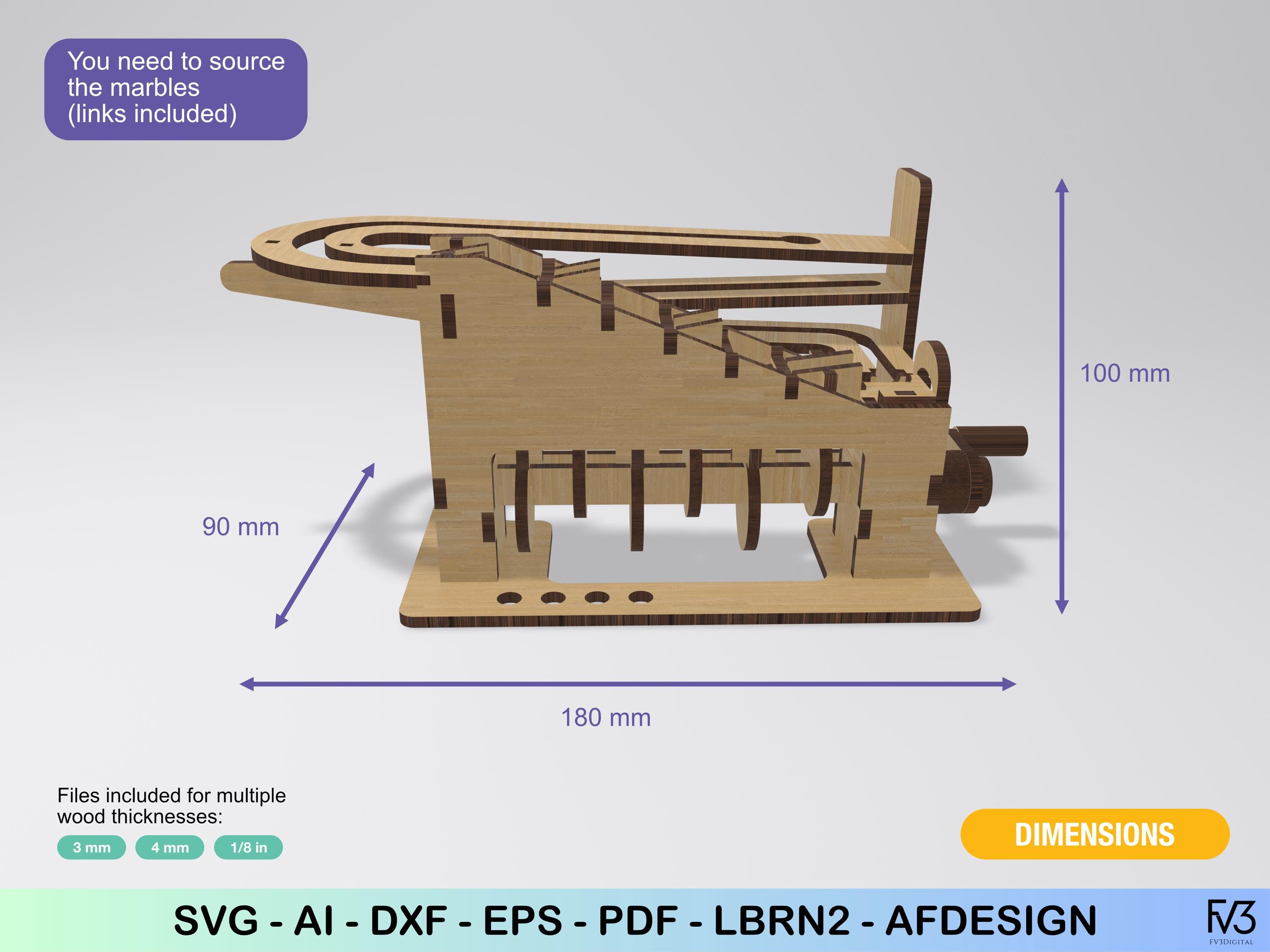 Marble Run Laser Cut File – DIY Kinetic Mechanical Desk Toy | 3mm, 4mm ...