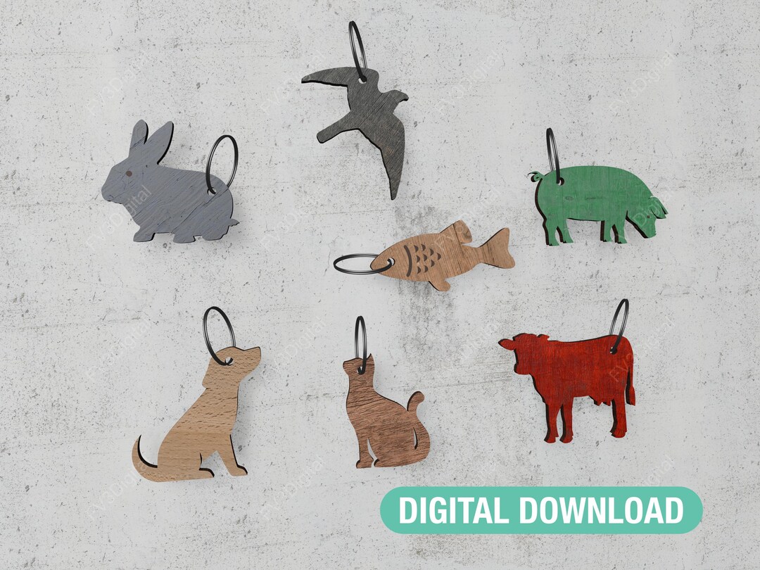 Laser Cut Files to Create 7 Unique Animal Key Ring Holders Minimalist ...