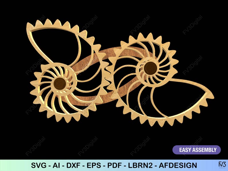 Nautilus Spinning Wheels Toy: Laser Cut Files, Mechanical Gear Puzzle ...