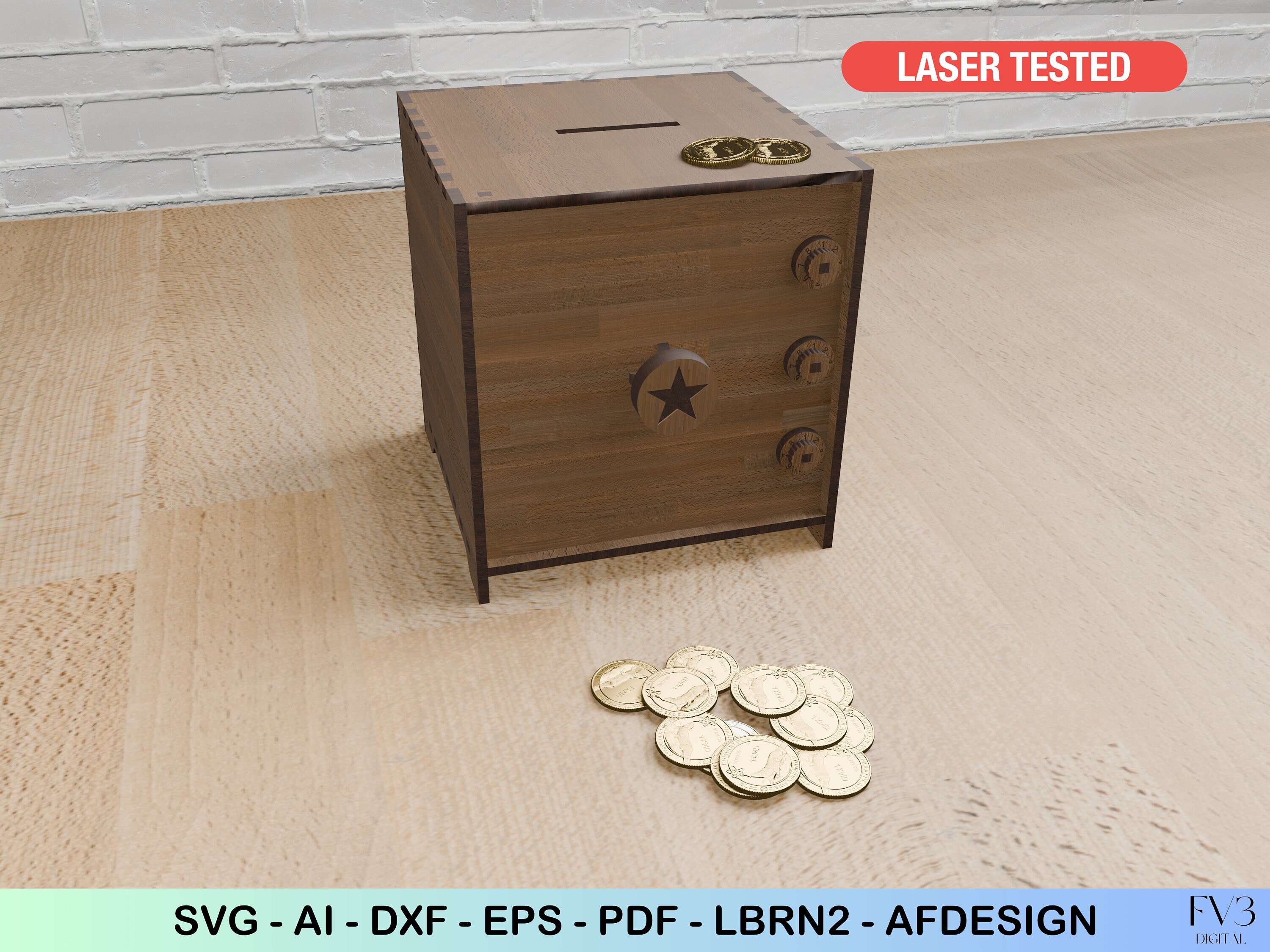 DIY Safe Box Kit Digital Laser Files for 3-digit Code Kock Piggy Bank ...