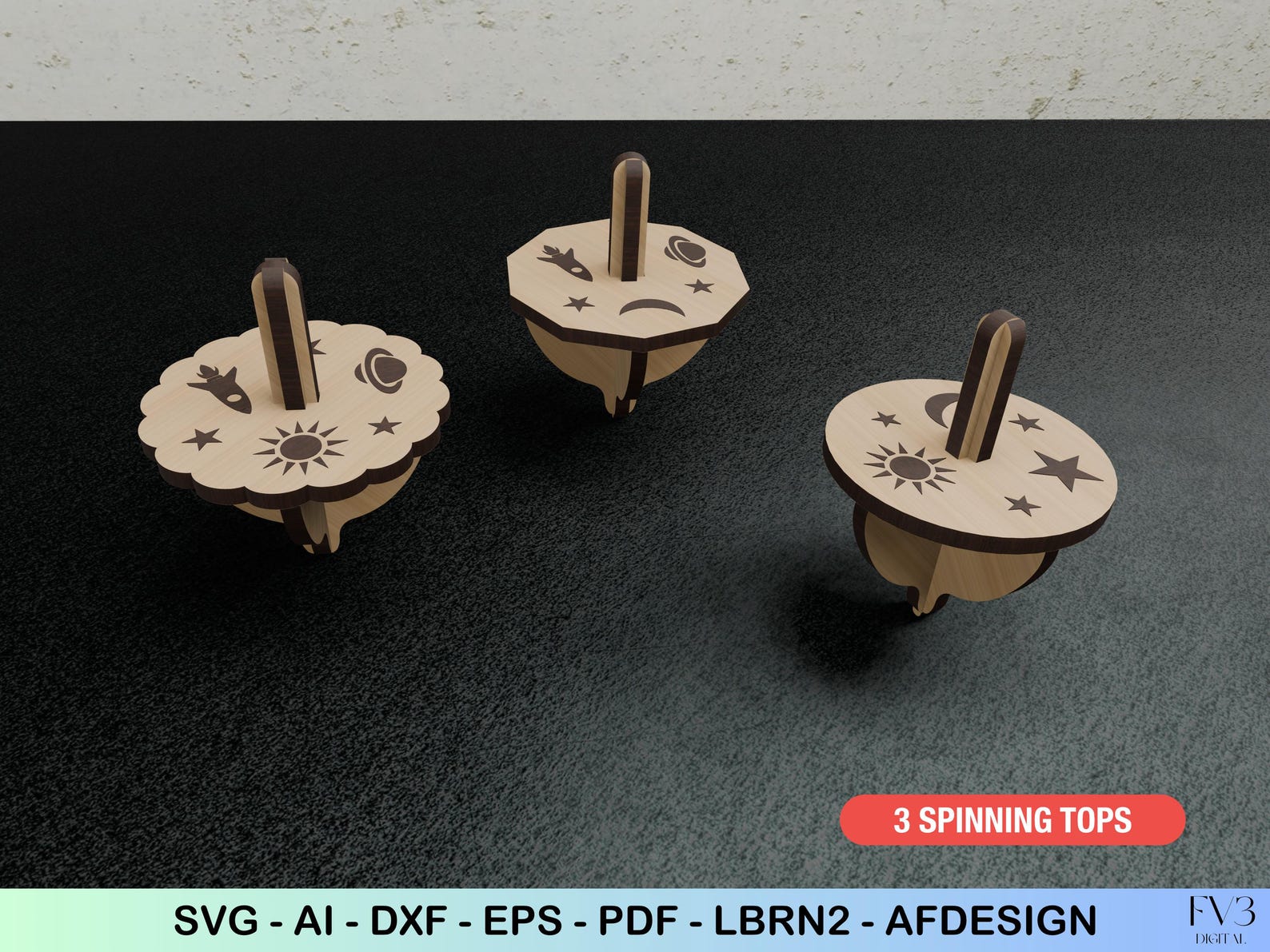 Space Spinning Top Laser Cut Files: DIY Crafting Project. 3 Space ...