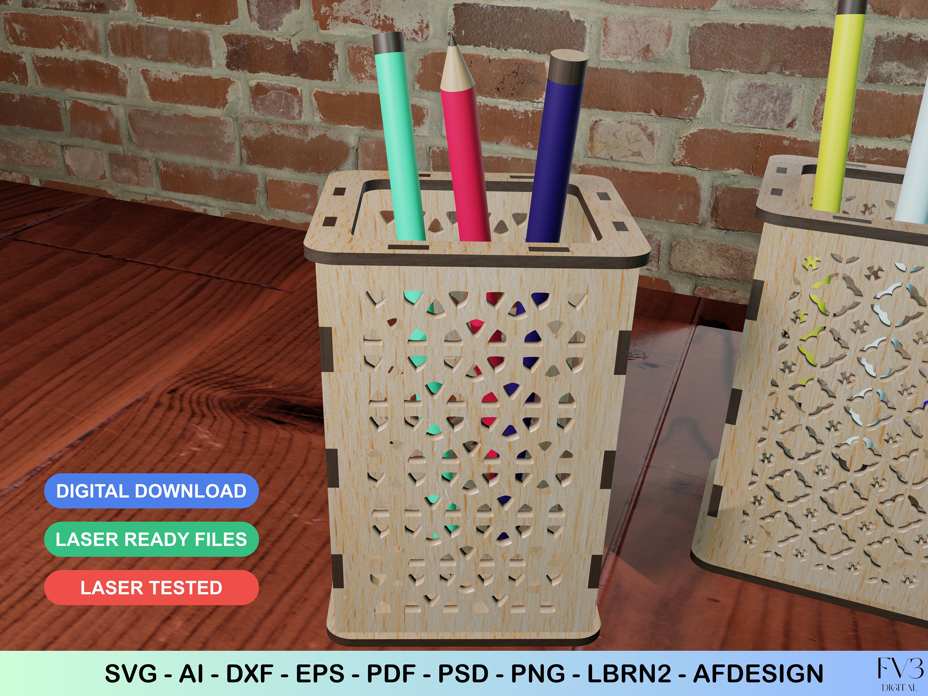 Pen Holder 3 Models SVG Laser Cut Files Digital Download. Ideal Vectors ...