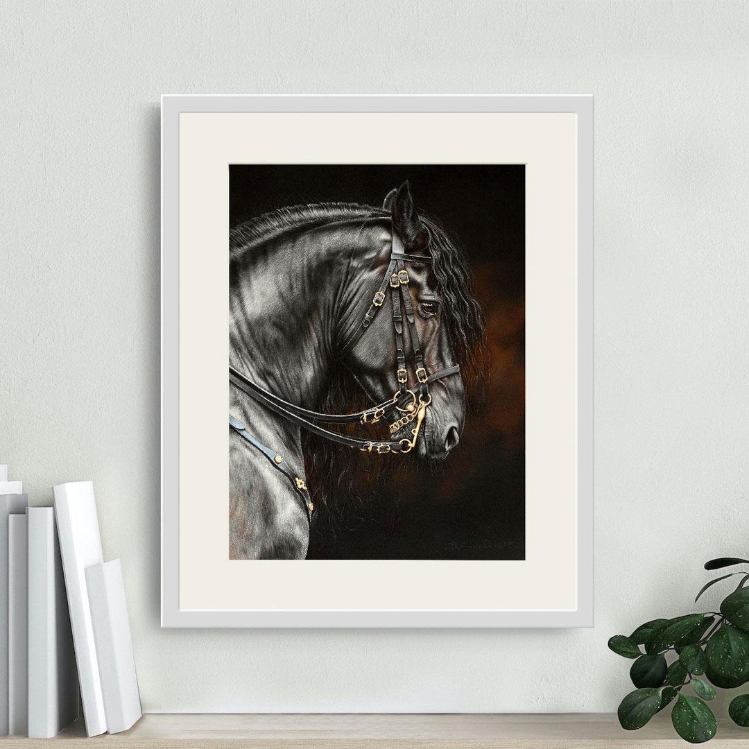 Friesian Stallion Baroque Horse Picture, Horse Drawing Art Print, Wall ...