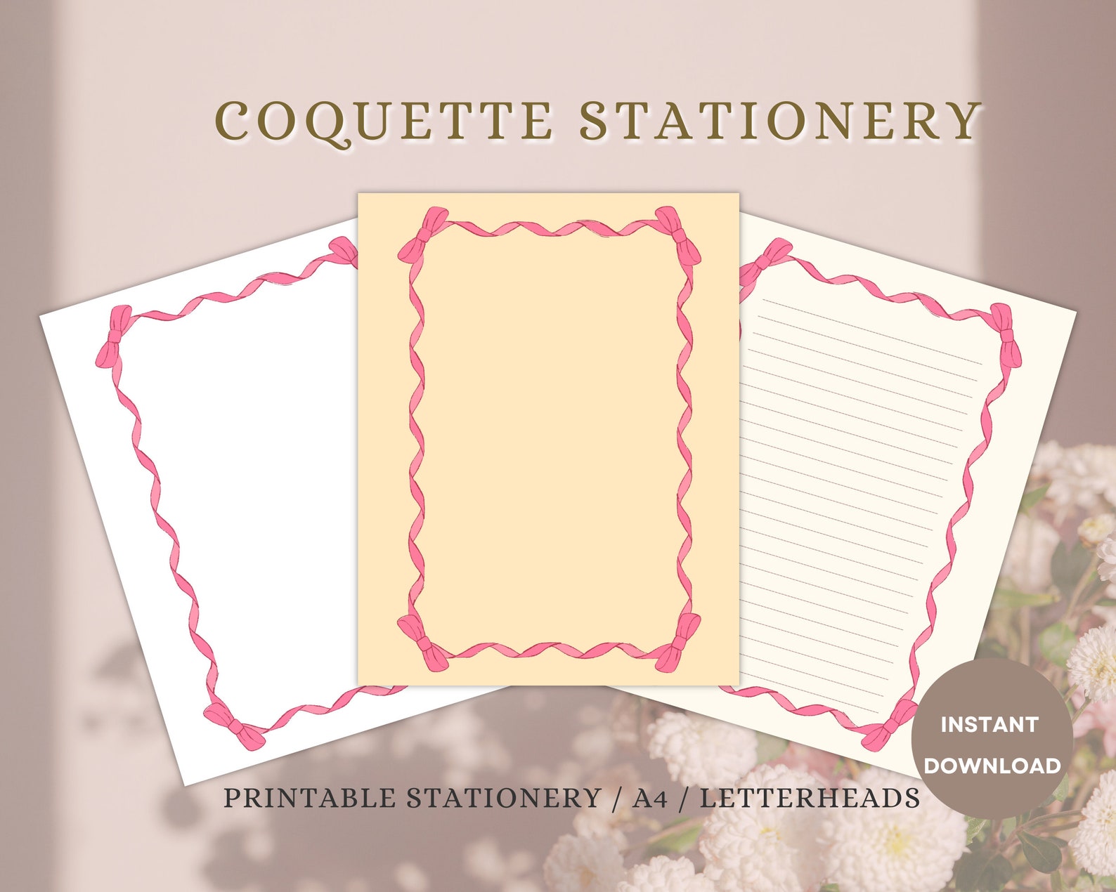 Printable Writing Paper Set, Vintage Coquette, Stationery Printable ...