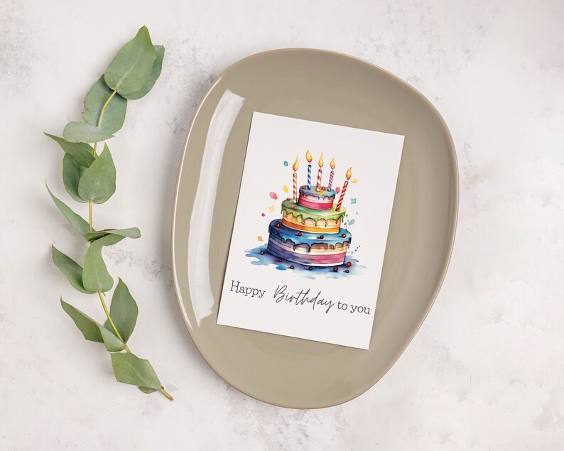 Happy Birthday Card Digital Download, Printable Cards, Colorful Cake ...