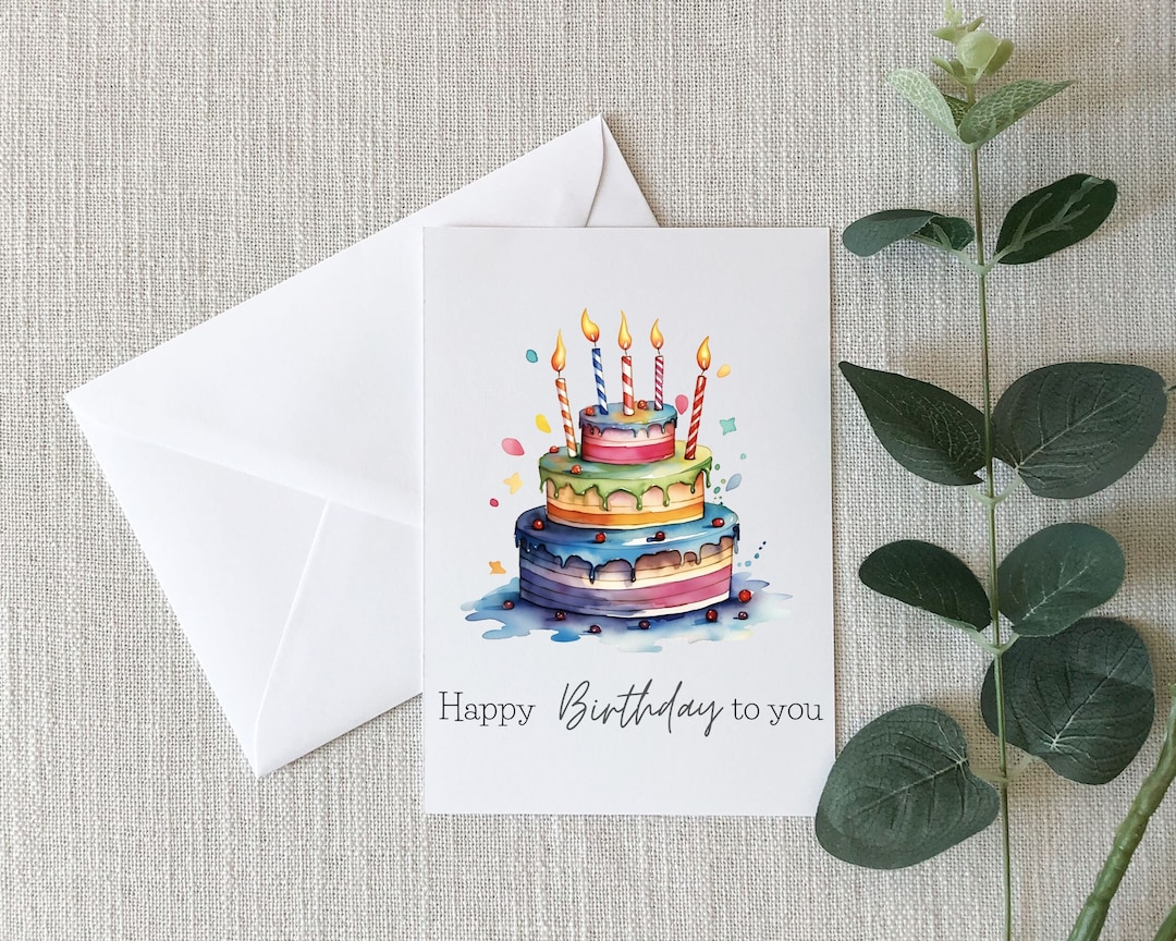 Happy Birthday Card Digital Download, Printable Cards, Colorful Cake ...