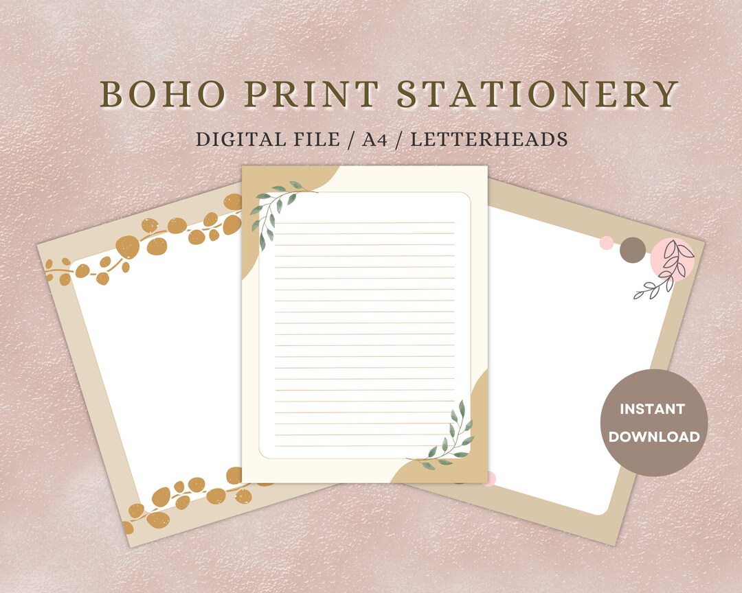 Boho Stationery Paper, Printable Lined Paper, Printable Stationary ...