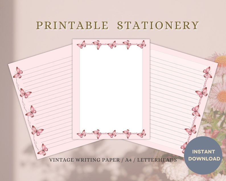 Vintage Letter Writing Paper, Printable Stationery Set, Vintage Lined ...